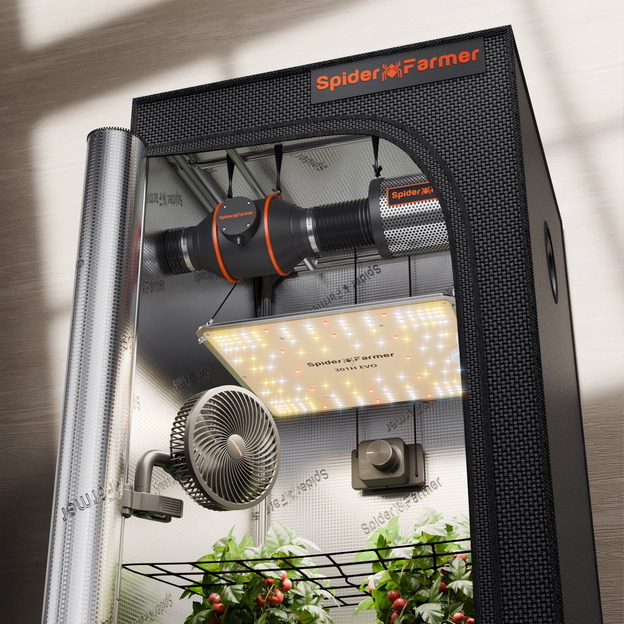 Spider Farmer SF1000EVO Kweek Tent Kit Compleet 70x70x160 100W 3.14 um ...